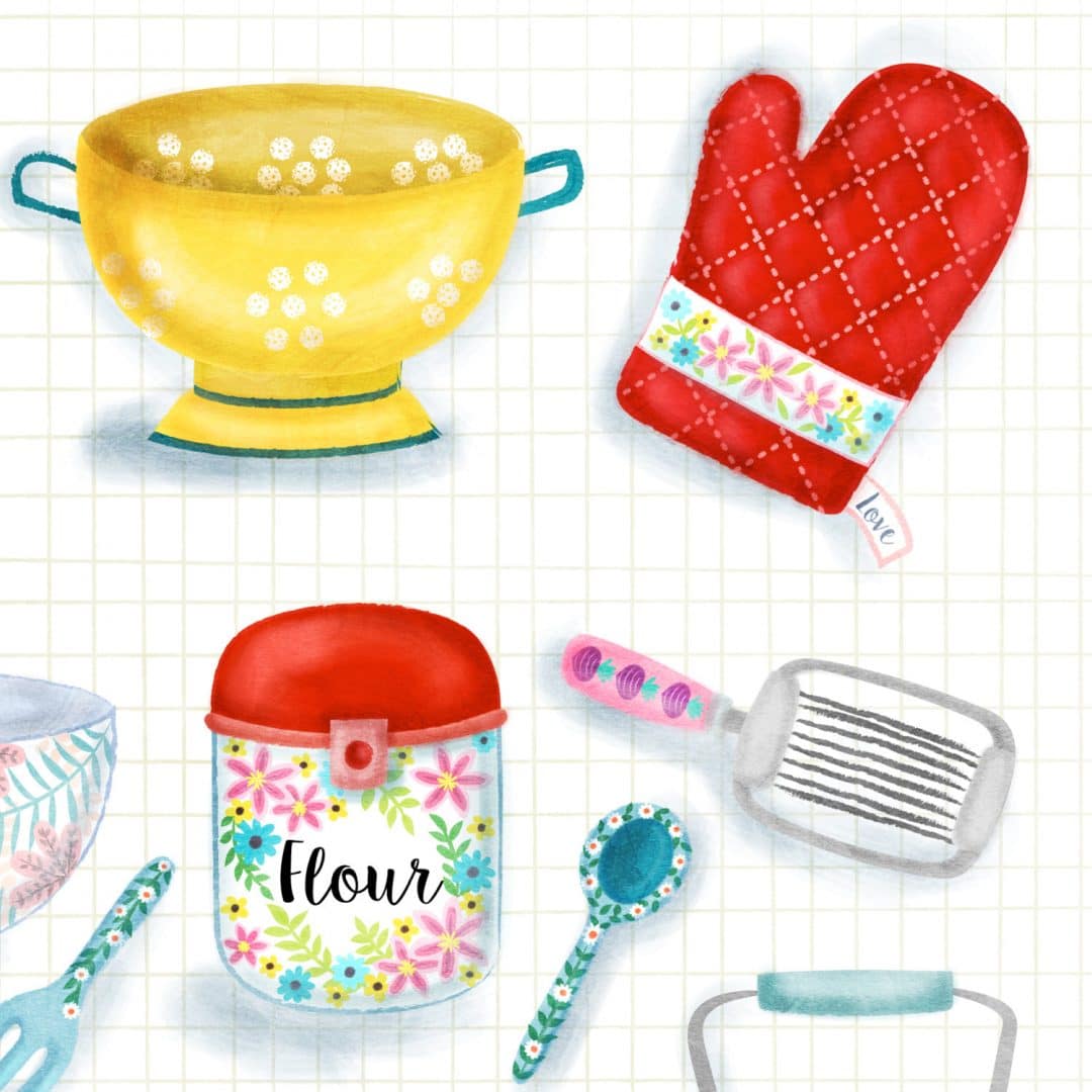 Beautiful Kitchenware Poster Wall Art - Liv Wan Illustration