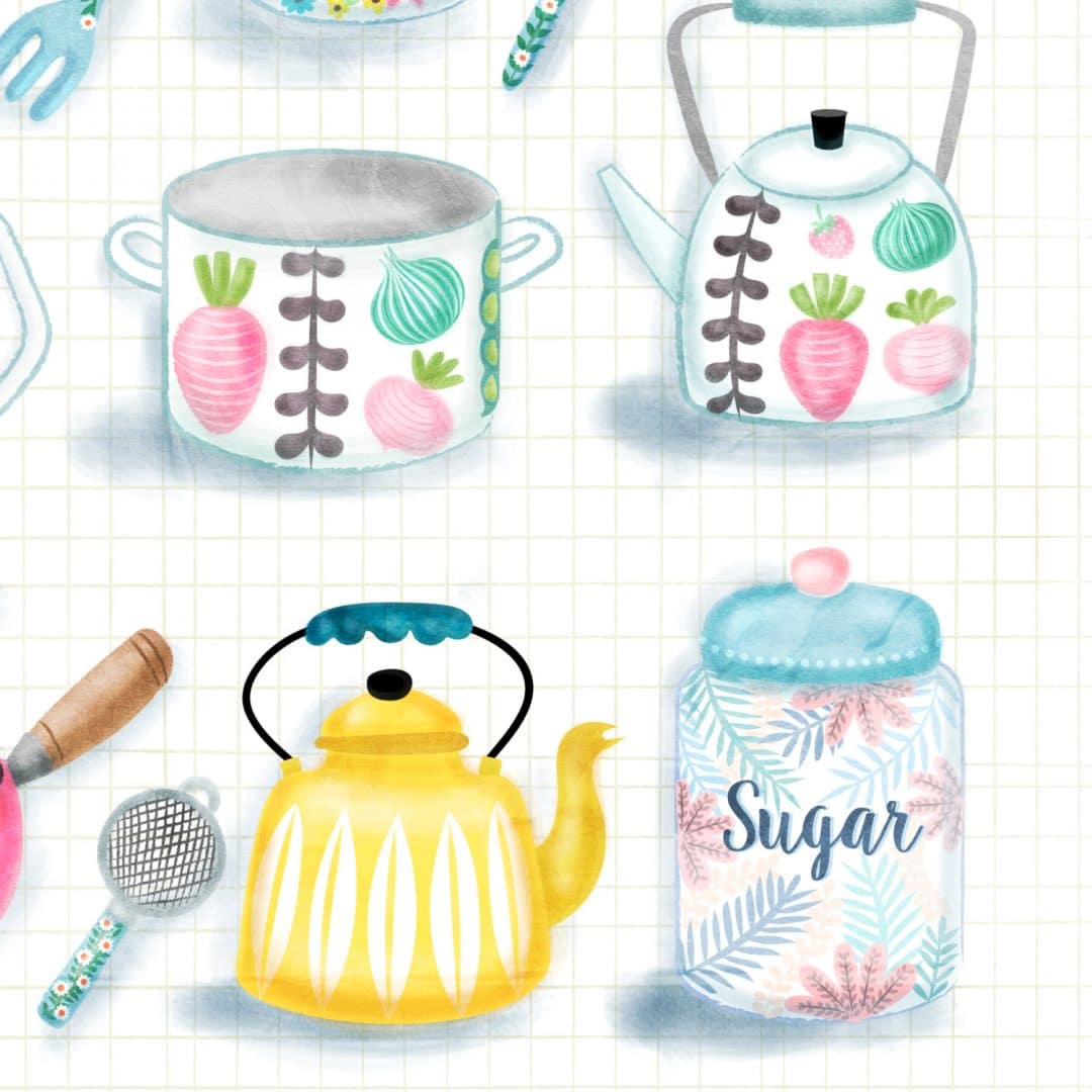 Beautiful Kitchenware Poster Wall Art - Liv Wan Illustration