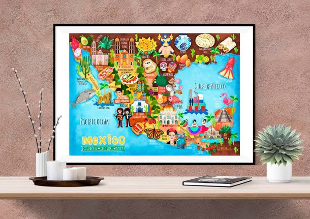 Mexico Map Poster. Fun map of Mexico