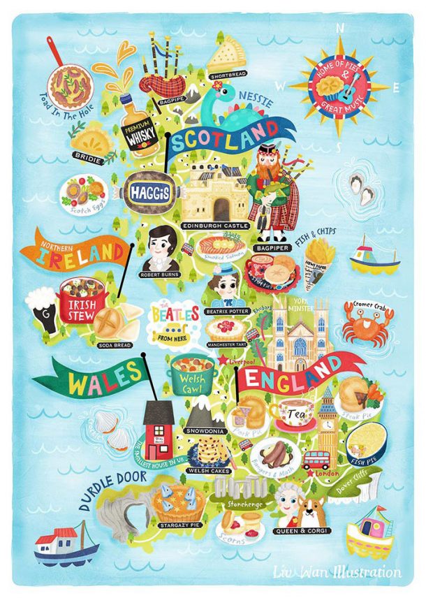UK Map Poster. Fun colourful UK Map Wall Art