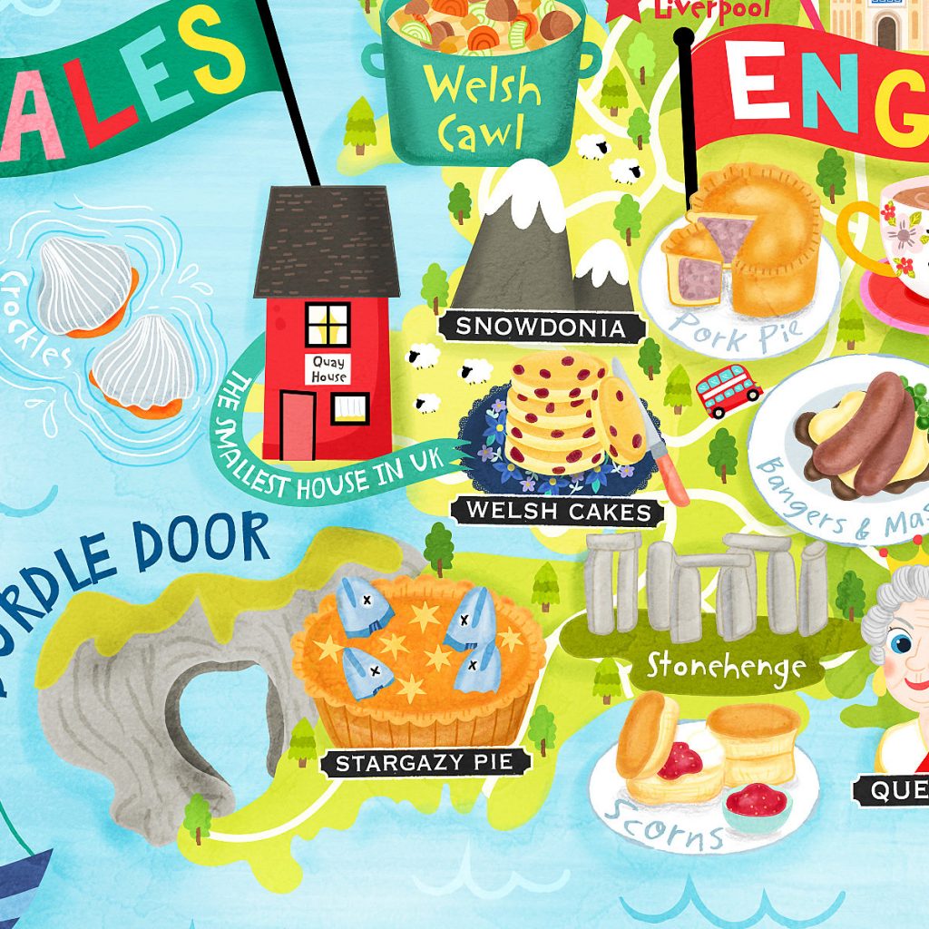 UK Map Poster. Fun colourful UK Map Wall Art