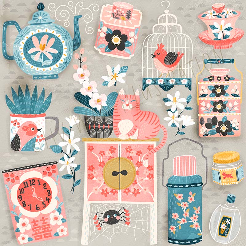 Vintage Everyday Object Pattern - Liv Wan Illustration