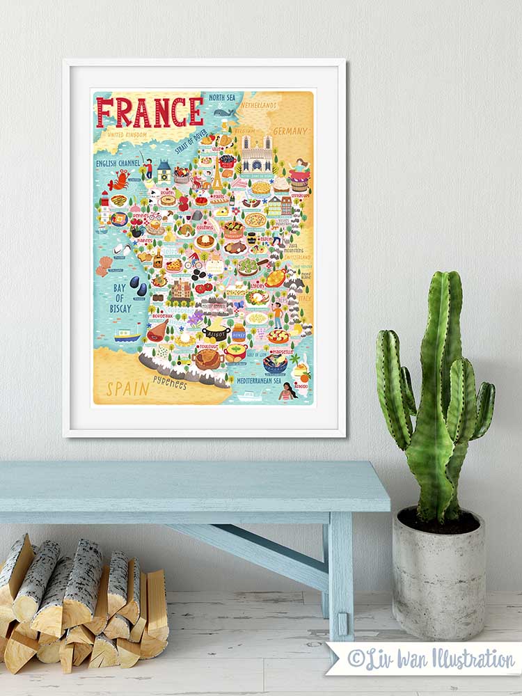 France Illustrated Map - Liv Wan Illustration