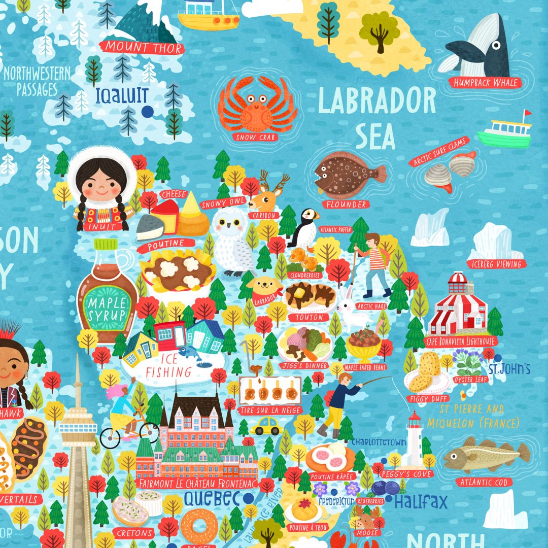 Canada Map Poster. Illustrated Map of Canada fun and colourful wall art
