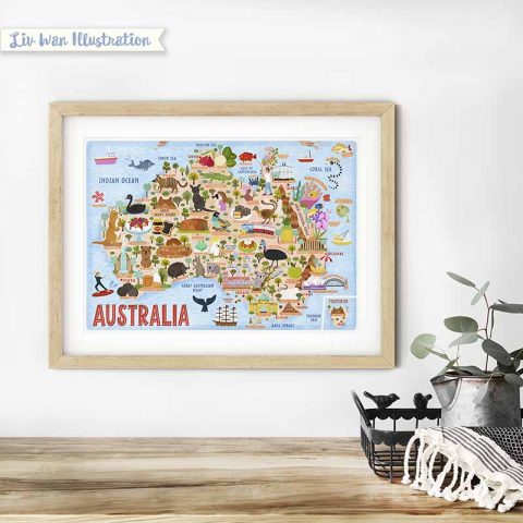 Australia Map Poster Wall Art Illustration Great fun