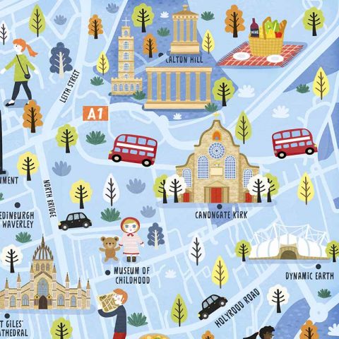 Edinburgh Map Poster Wall Art Illustration Colourful fun