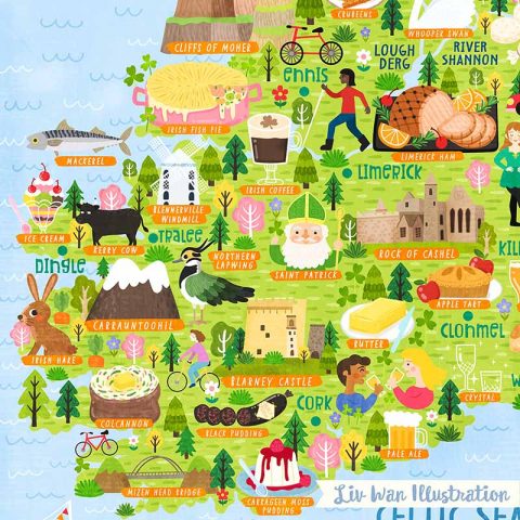 Ireland Map Poster Wall Art Illustration Colourful fun