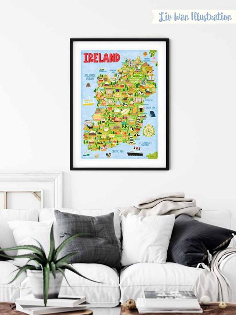 Ireland Map Poster Wall Art Illustration Colourful fun