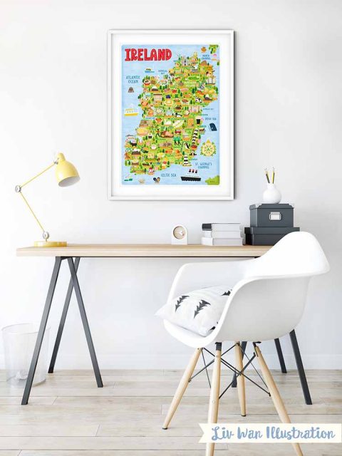 Ireland Map Poster Wall Art Illustration Colourful fun