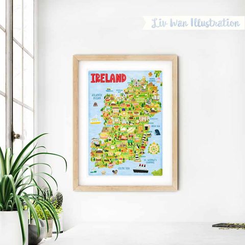 Ireland Map Poster Wall Art Illustration Colourful fun