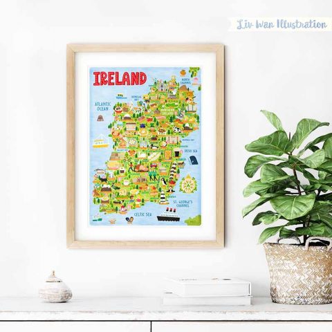 Ireland Map Poster Wall Art Illustration Colourful fun