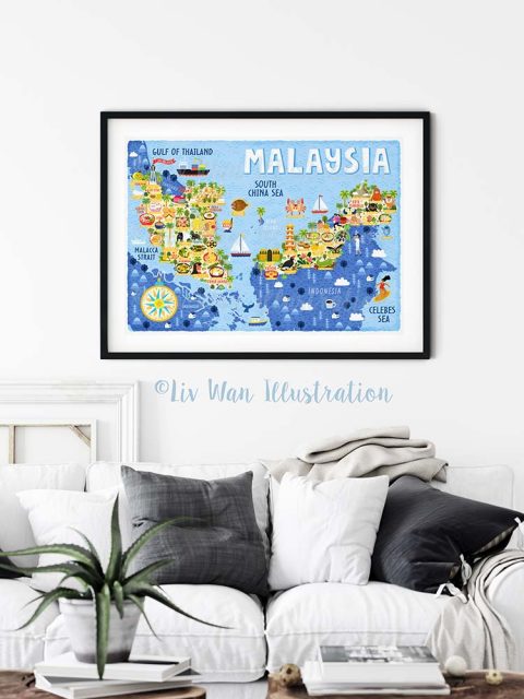 Malaysia Map Poster, Fun Colourful Map Poster