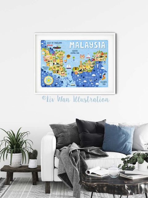 Malaysia Map Poster, Fun Colourful Map Poster