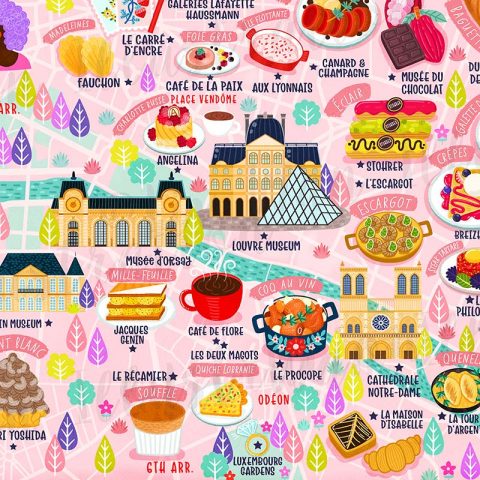 Paris Map Poster Wall Art Illustration, Fun Colourful