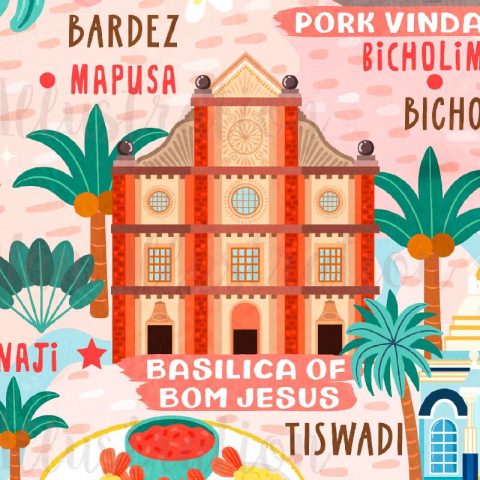 Goa Map Poster Wall Art Illustration, Fun Colourful