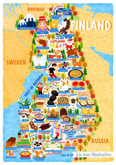 Finland Map Poster Wall Art Illustration, Fun Finland Map